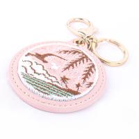 China Toothbrush Embroidered Leather Key Ring Pink Island Scenery Premium Embroidery Keychain 3D High-Quality Double-Sided for sale
