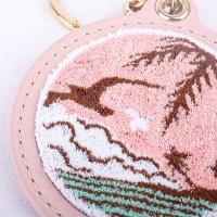 China Toothbrush Embroidered Leather Key Ring Pink Island Scenery Premium Embroidery Keychain 3D High-Quality Double-Sided for sale