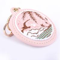 China Toothbrush Embroidered Leather Key Ring Pink Island Scenery Premium Embroidery Keychain 3D High-Quality Double-Sided for sale
