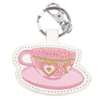 China Coffee Key Chain Wholesale Custom Pink Embroidery Cartoon Logo Holder Cute PU Leather Keychain Charms for Woman Girl for sale