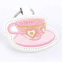 China Coffee Key Chain Wholesale Custom Pink Embroidery Cartoon Logo Holder Cute PU Leather Keychain Charms for Woman Girl for sale
