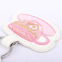 China Coffee Key Chain Wholesale Custom Pink Embroidery Cartoon Logo Holder Cute PU Leather Keychain Charms for Woman Girl for sale