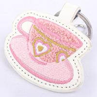 China Coffee Key Chain Wholesale Custom Pink Embroidery Cartoon Logo Holder Cute PU Leather Keychain Charms for Woman Girl for sale