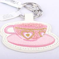 China Coffee Key Chain Wholesale Custom Pink Embroidery Cartoon Logo Holder Cute PU Leather Keychain Charms for Woman Girl for sale