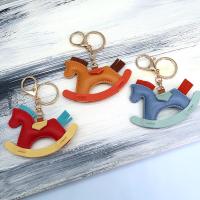 China Ins Handmade Leather Green Horse Bag Pendant Key Chain Pony Pendant Cartoon Rocking Horse Leather Pendant Wholesale for sale