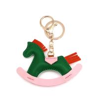 China Ins Handmade Leather Green Horse Bag Pendant Key Chain Pony Pendant Cartoon Rocking Horse Leather Pendant Wholesale for sale