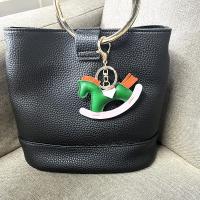 China Ins Handmade Leather Green Horse Bag Pendant Key Chain Pony Pendant Cartoon Rocking Horse Leather Pendant Wholesale for sale