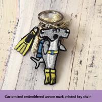 China Customized Embroidered Woven Mark Printing Key Ring Life Jacket Surfing Diving Cartoon Shark Keychain for sale
