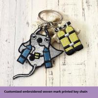 China Customized Embroidered Woven Mark Printing Key Ring Life Jacket Surfing Diving Cartoon Shark Keychain for sale