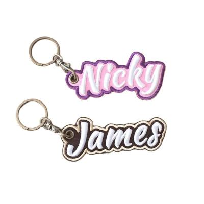 China Processing Customized Name Words Logo Design and Production of Long Pendant Computer Embroidery Key Chain for sale
