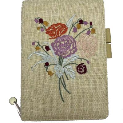 China Flower Embroidery Cotton and Linen Cover Student Notebook Custom Logo Cover Embroidery Design Notepad for sale