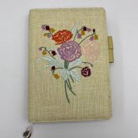China Flower Embroidery Cotton and Linen Cover Student Notebook Custom Logo Cover Embroidery Design Notepad for sale
