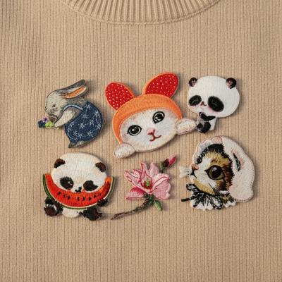 China Custom Embroidery Patch Animal Flat Chenille Embroidered Patches Cartoon Heat Press Sewing Badges for Hats Clothing for sale