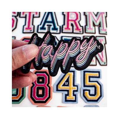 China Iron on 3D Varsity Letters Patches Stocked Chenille Sew Cosmetic Bag Hats Sweater Tshirt Customized Embroidery with Sequins for sale