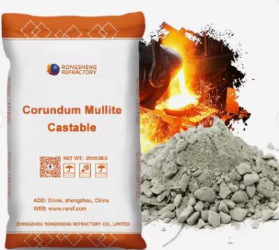 China Rongsheng Corundum Mullite Refractory Castables Low Cement High Alumina Heat Resistant Castable For Industrial Kilns Furnaces for sale