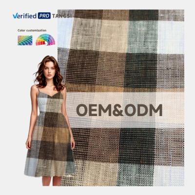 China 100% Linen Stone Washed Gingham Check Fabric TS-M022 3# Lightweight Yarn Dyed for Apparel and Home Textiles for sale