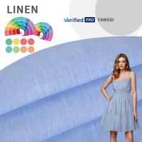 China 100% Linen Woven Fabric TS-L1021YD-1 Medium Weight Yarn-Dyed Textile for Clothing and Home Decor for sale