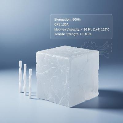 China CPE 135A Chlorinated Polyethylene Elongation 600% Mooney Viscosity 96ML Impact Modifier for sale