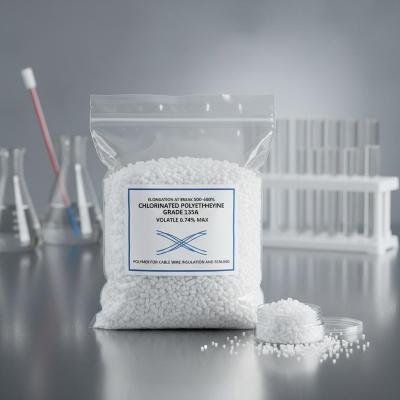 China Chlorinated Polyethylene 135A Polymer 500-600% Elongation 35-37% Chlorine for Cable Insulation for sale