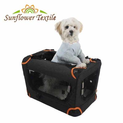 China Soft Fabric Dog Crate Outdoor Pet Travel Crate with 3 Mesh Windows and Hardwood Base for sale