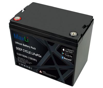 China MaxLi 12V 100Ah lithium battery smart LiFePO4 Battery for RV/Marine/Automative vehicles with built-in bluetooth for sale
