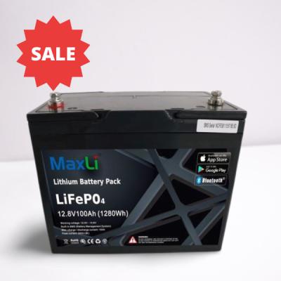 China MaxLi 1280Wh Lithium RV Batteries 12V 100Ah LiFePO4 Battery Built In Bluetooth for sale