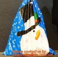 China PE Plastic drawstring Gift Bags With cartoon Logo, drawstring christmas plastic giant santa sack for gift for sale