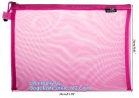 China OEM mesh plastic A4 file bag with zipper, net netting document bag pouch, customized PEVA coated net polyester fabric fo for sale