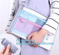 China plastic PVC file bag transparent mesh zipper bag waterproofing document bag, A4 A5 A6 transparent zipper file bag pvc me for sale