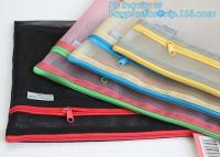 China Office A4 /A5 size pvc plastic mesh zipper file bag, B6 A5 B5 A4 transparent zipper closure document file folder bags for sale