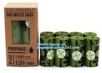 China Cornstarch 100% compostable biodegradable dog poop bags, Dispenser with recycle waste bag/compostable dog waste bags for sale