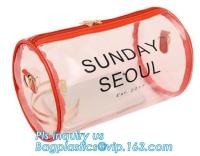 China Barrel shape bag with bones with handle politzer bag, pvc toy package clear pvc barrel bag, zip barrel cosmetic box bag for sale
