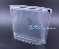China packaging bag stand up flat bottom pouch with slider zip, metal slider pe packing bag, metal zip sider packaging bag for sale