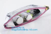 China fashion thick clear retail custom printed pvc slider zipper bag, mini plastic zipper cosmetic slider zip bags with print for sale