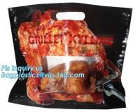 China chicken plastic bags for hot roast chicken packaging,with handle and zipper,anti-fogging, Turkey chicken roasted plastic for sale