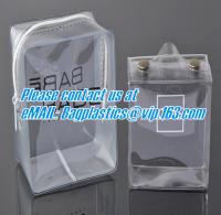 China clear pvc packaging bag with handle for wine, vinyl pvc zipper gift tote bags with handles, gift bag with plastic snap for sale