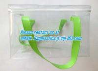 China clear pvc packaging bag with handle for wine, vinyl pvc zipper gift tote bags with handles, gift bag with plastic snap for sale