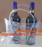 China clear pvc packaging bag with handle for wine, vinyl pvc zipper gift tote bags with handles, gift bag with plastic snap for sale
