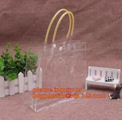 China Promotion clear pvc cosmetic plastic handle bag pvc tote bags, recyclable PVC loop handle plastic bag, gift and shopping for sale