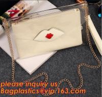 China Button Closure PVC Clutch Bag For Women Handbag Snap Sleeve Cosmetic Makeup Bag, Satchel Golden Handle Chain Clutch PVC for sale