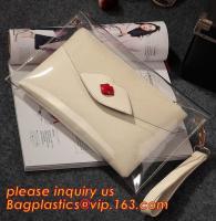 China Button Closure PVC Clutch Bag For Women Handbag Snap Sleeve Cosmetic Makeup Bag, Satchel Golden Handle Chain Clutch PVC for sale