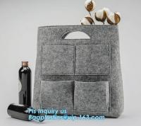 China Handmade Felt Shopping Bag With Handle, Ladies Fashion Felt Tote Bag With PU Handle, OEM Gray 2mm Thick Felt Handle Fash for sale