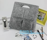 China Handmade Felt Shopping Bag With Handle, Ladies Fashion Felt Tote Bag With PU Handle, OEM Gray 2mm Thick Felt Handle Fash for sale