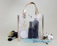 China promotional clear pvc cosmetic bags handle zipper for sale, eco soft loop die cut pvc clear handle plastic shopping bags for sale