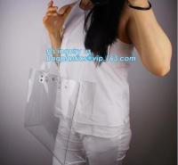 China patch handle pe die cut large clear plastic bags with your own logo, pvc tote bag with leather handles tote bag PVC hand for sale