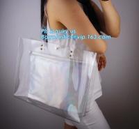 China patch handle pe die cut large clear plastic bags with your own logo, pvc tote bag with leather handles tote bag PVC hand for sale