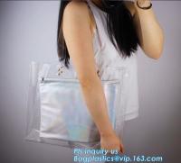 China patch handle pe die cut large clear plastic bags with your own logo, pvc tote bag with leather handles tote bag PVC hand for sale