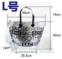 China soft loop handle red color 6p free clear PVC bag, handle PVC vinyl packaging bag for gifts, vinyl PVC handles bags with for sale