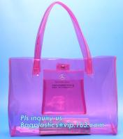 China customized handle logo clear pvc bag with zipper china manufacturer, environmental friendly clear pvc plastic handle bag for sale