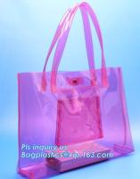 China customized handle logo clear pvc bag with zipper china manufacturer, environmental friendly clear pvc plastic handle bag for sale